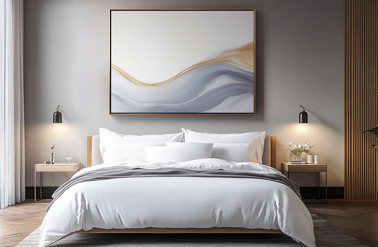 Stunning Abstract Art for Above Bed – Stone and Gray