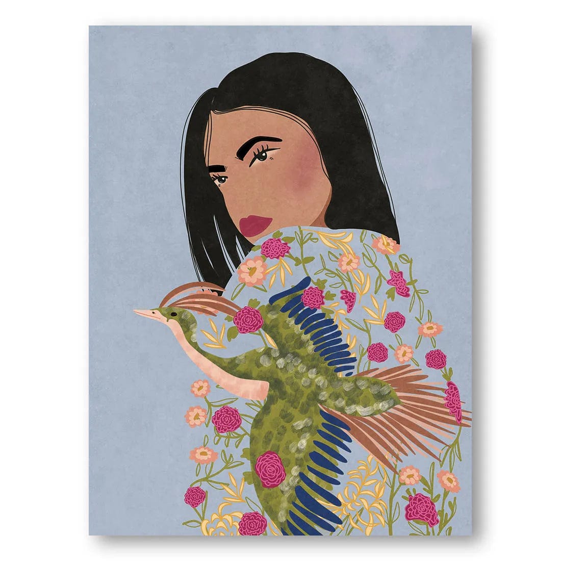 Girl Holding Crane Art Print – Stone and Gray