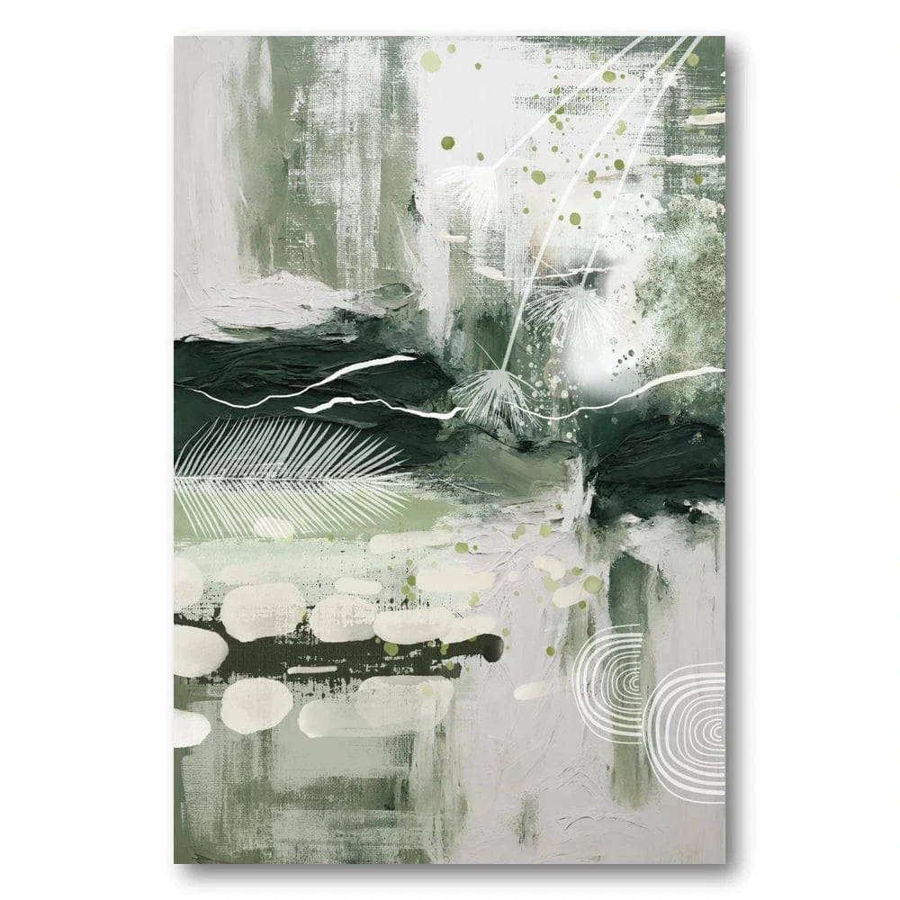 Abstract Green Chaos Art Print – Stone and Gray
