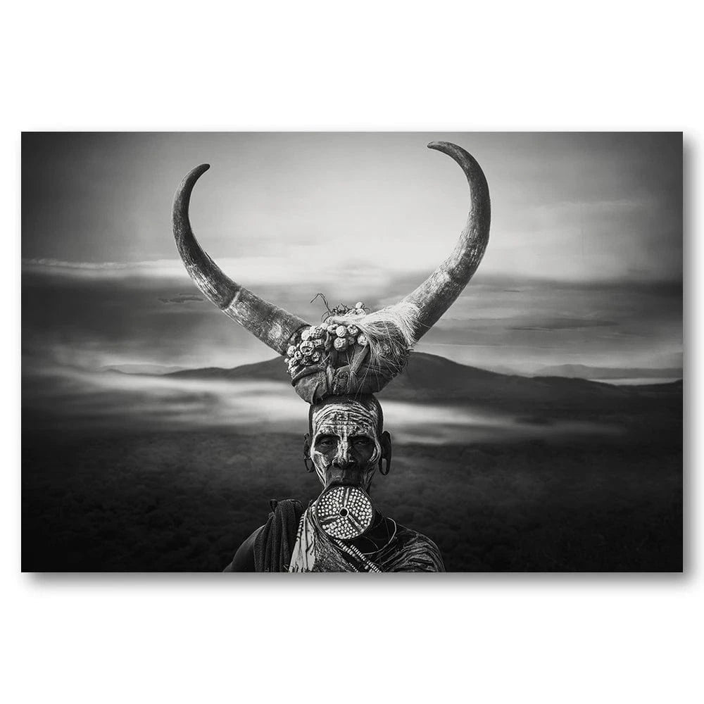Horned Figure Art Print – Stone and Gray